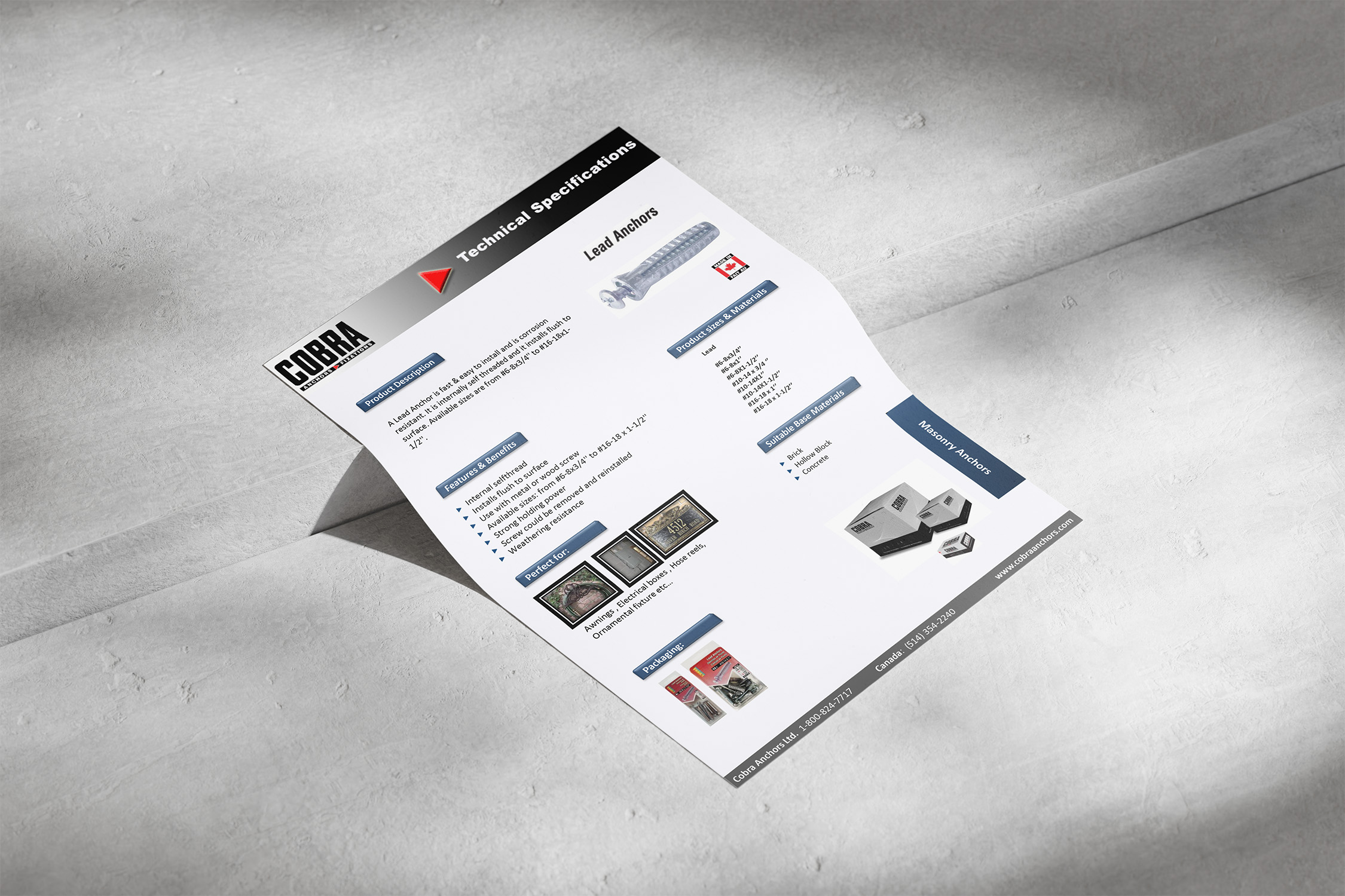 Cobra Anchors - Lead Anchors - Technical Product Specifications