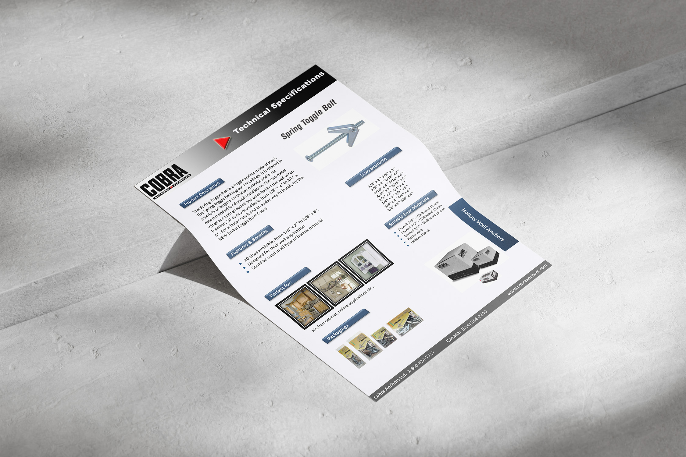 Cobra Anchors - Spring Toggle Bolts - Technical Product Specifications